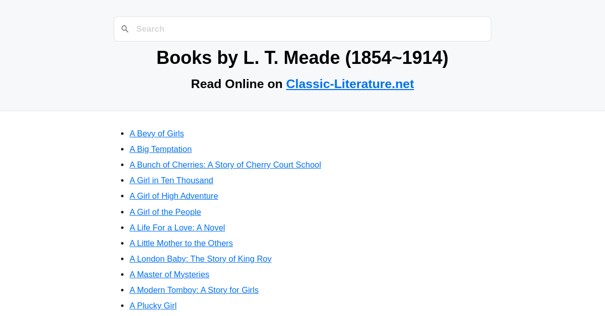 Books by L. T. Meade (1854~1914) - Read Online on Classic-Literature.net