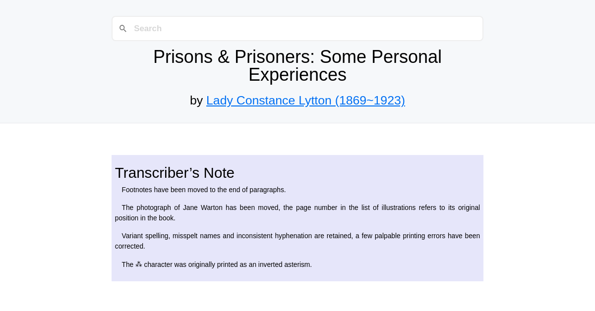Prisons & Prisoners: Some Personal Experiences by Lady Constance Lytton ...