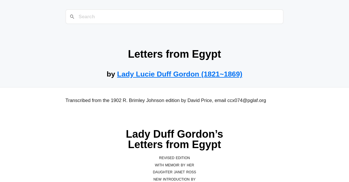 Letters from Egypt by Lady Lucie Duff Gordon (1821~1869)