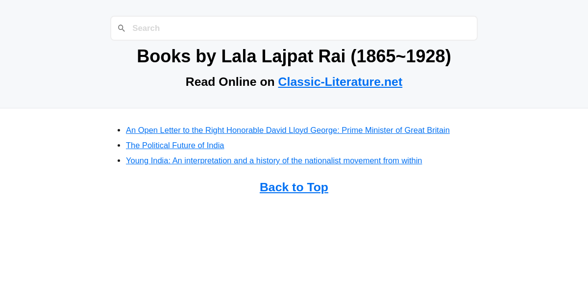 Books by Lala Lajpat Rai (1865~1928) - Read Online on Classic ...
