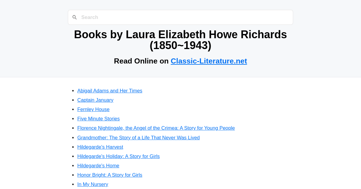 Books by Laura Elizabeth Howe Richards (1850~1943) - Read Online on ...