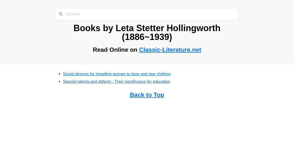 Books by Leta Stetter Hollingworth (1886-1939) - Read Online on Classic ...