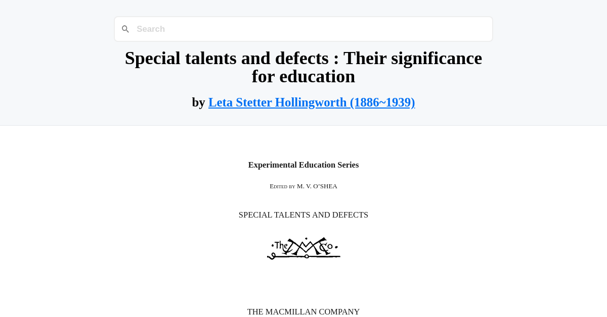 Special talents and defects : Their significance for education by Leta ...