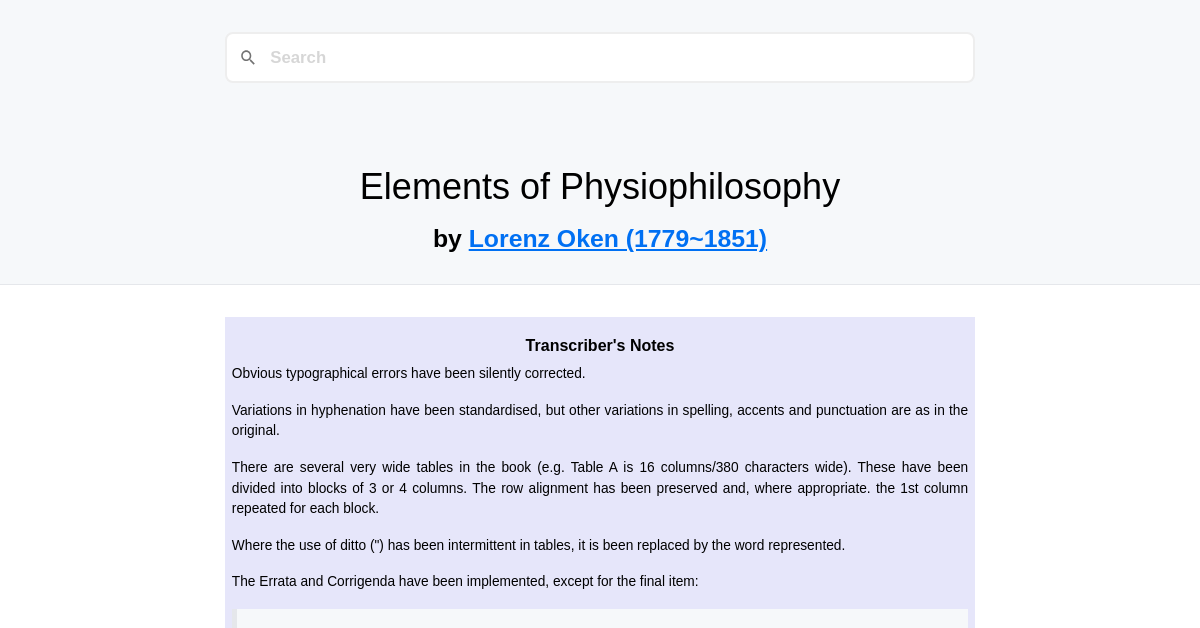 Elements of Physiophilosophy by Lorenz Oken (1779~1851)