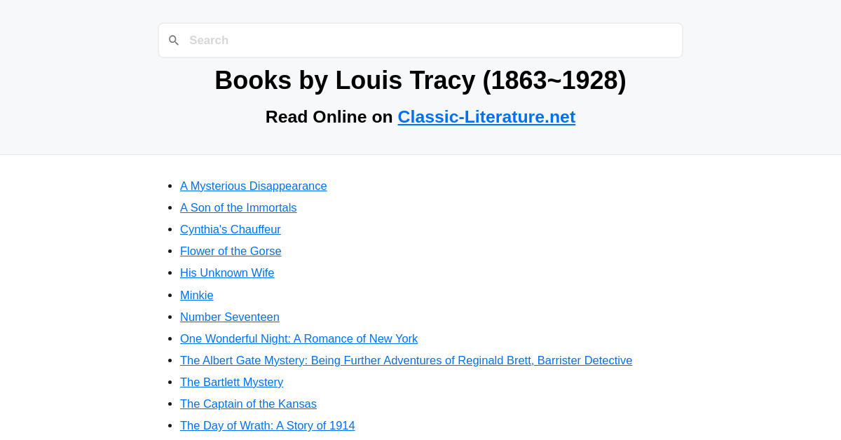 Books by Louis Tracy (1863~1928) - Read Online on Classic-Literature.net