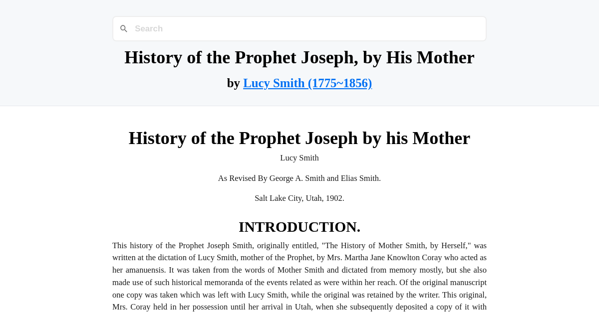History of the Prophet Joseph, by His Mother by Lucy Smith (1775~1856)