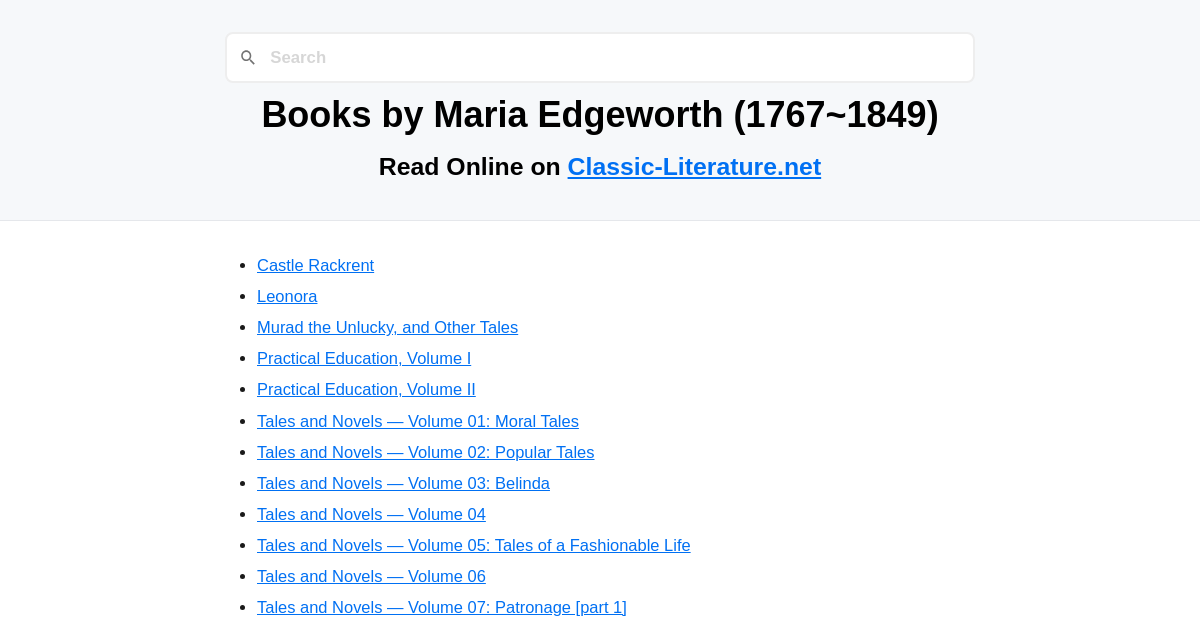 Books by Maria Edgeworth (1767~1849) - Read Online on Classic ...