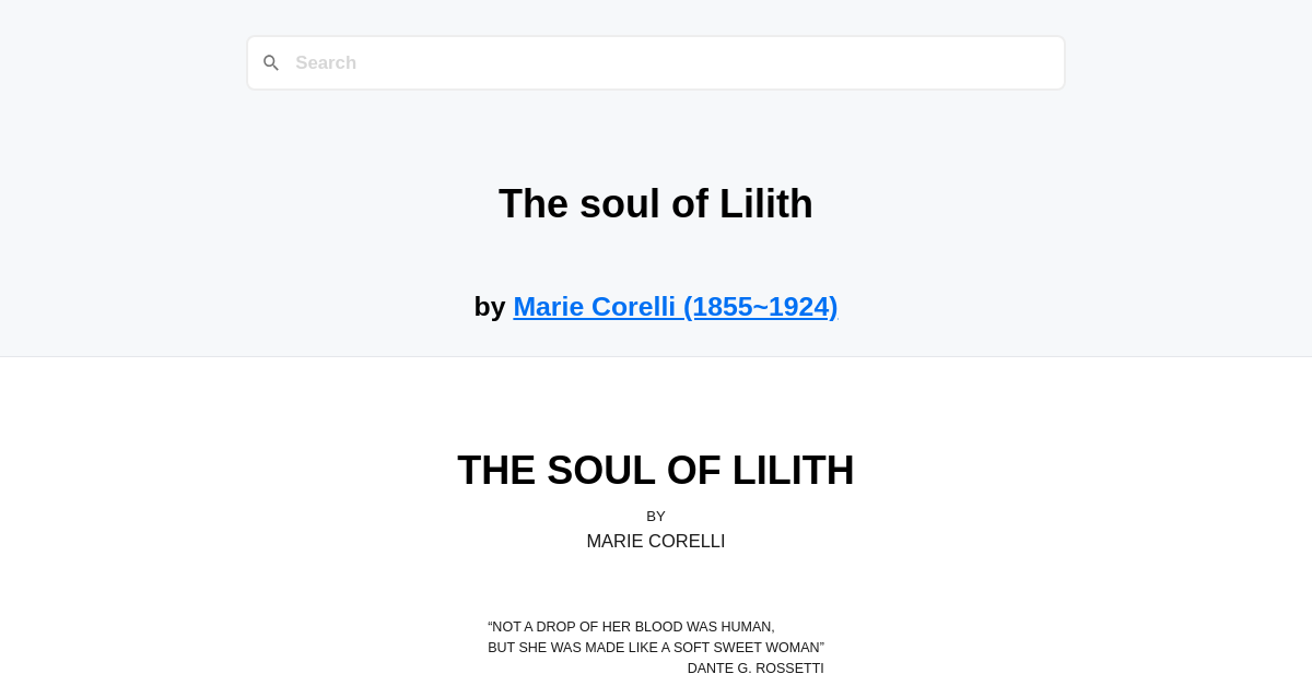 The soul of Lilith by Marie Corelli (1855~1924)