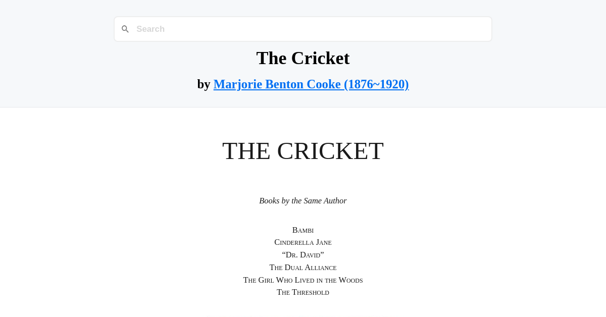 The Cricket by Marjorie Benton Cooke (1876~1920)