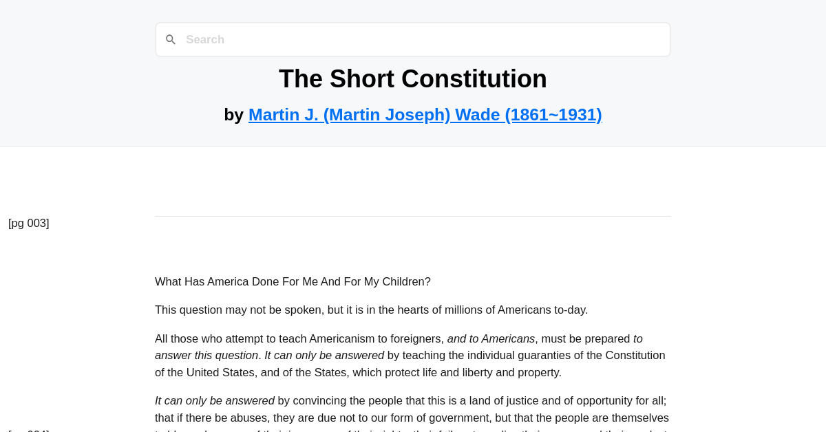 The Short Constitution by Martin J. (Martin Joseph) Wade (1861~1931)