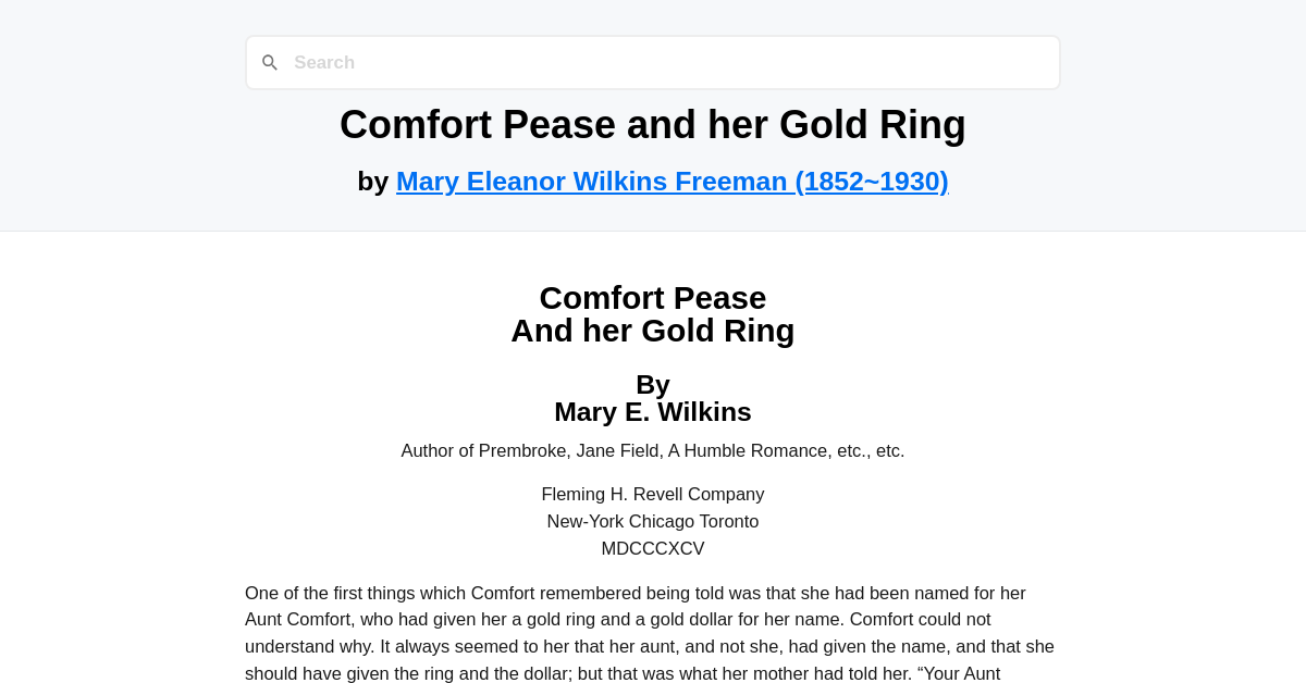 Comfort Pease and her Gold Ring by Mary Eleanor Wilkins Freeman (1852~1930)