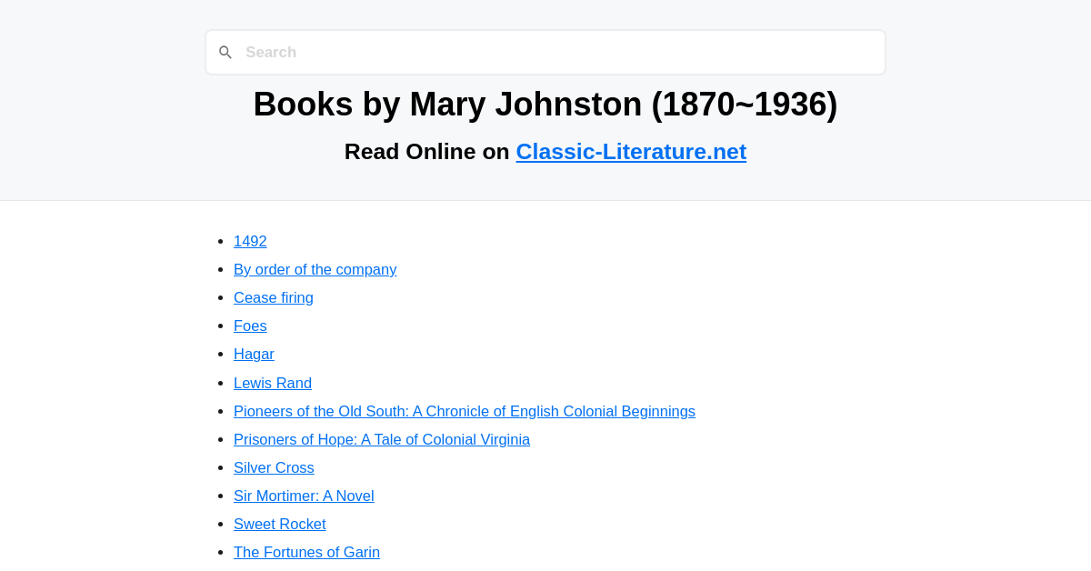 Books by Mary Johnston (1870~1936) - Read Online on Classic-Literature.net