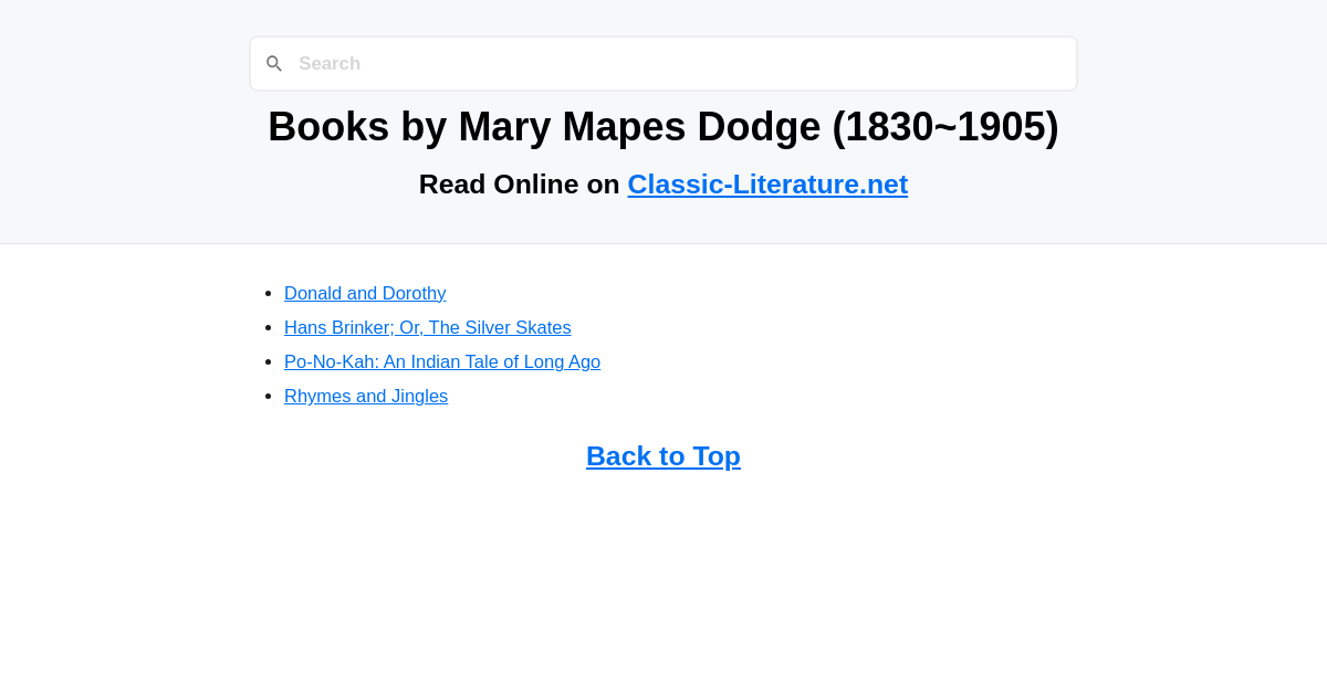 Books by Mary Mapes Dodge (1830~1905) - Read Online on Classic ...