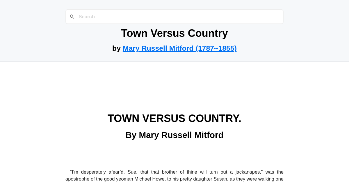 Town Versus Country by Mary Russell Mitford (1787~1855)