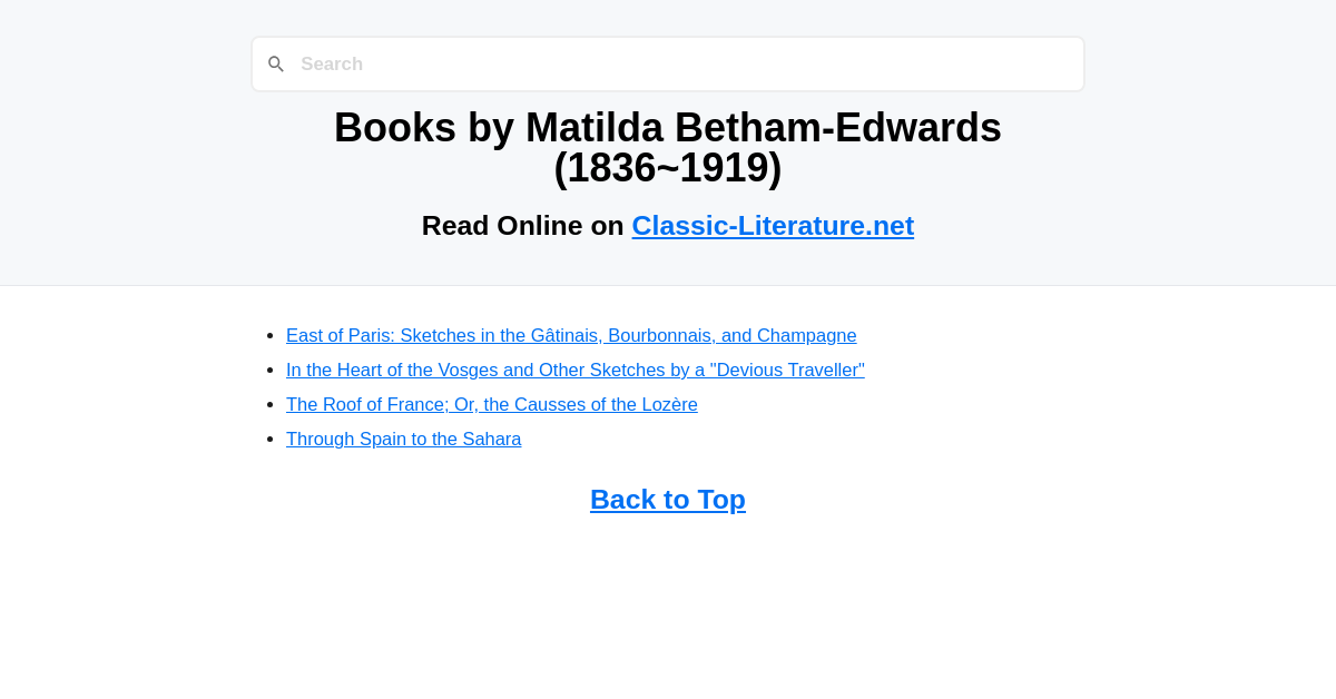 Books by Matilda Betham-Edwards (1836~1919) - Read Online on Classic ...