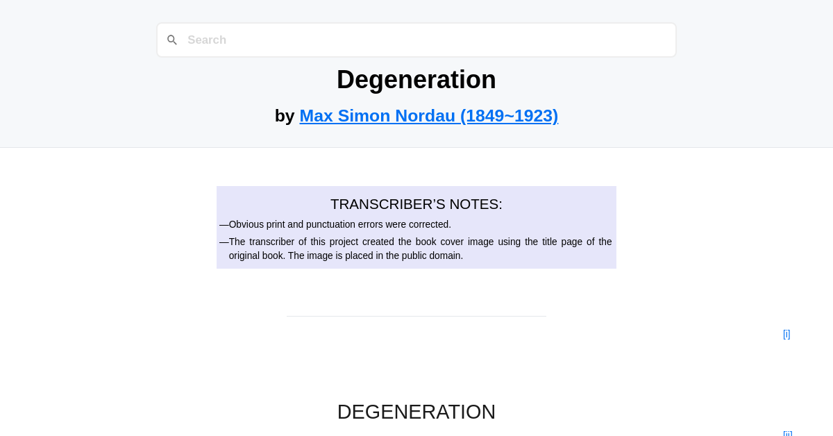 Degeneration by Max Simon Nordau (1849~1923)