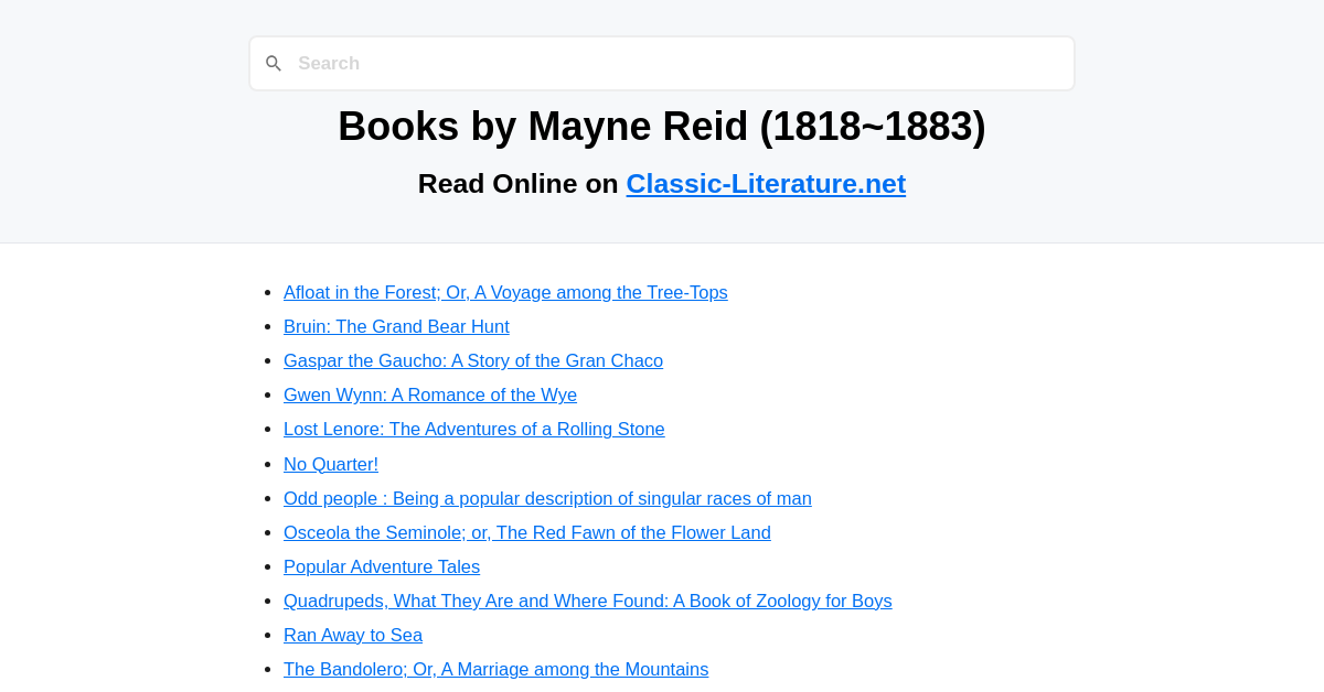 Books by Mayne Reid (1818~1883) - Read Online on Classic-Literature.net