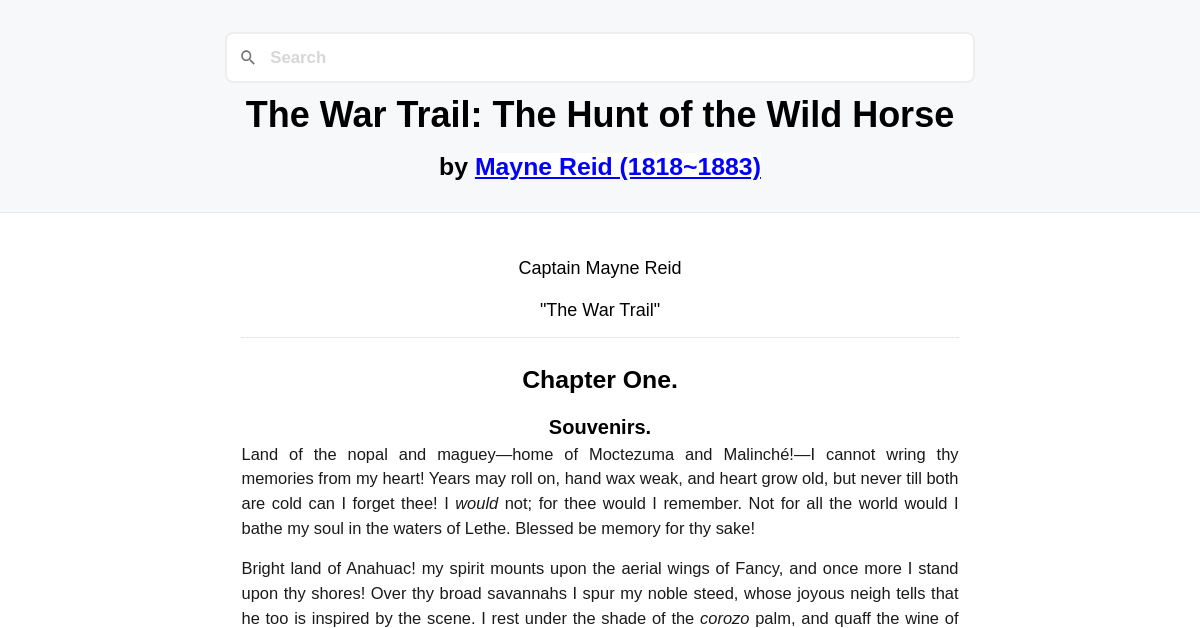 The War Trail: The Hunt of the Wild Horse by Mayne Reid (1818~1883)