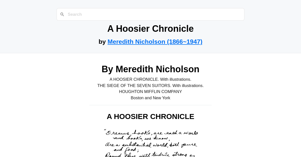 A Hoosier Chronicle by Meredith Nicholson (1866~1947)