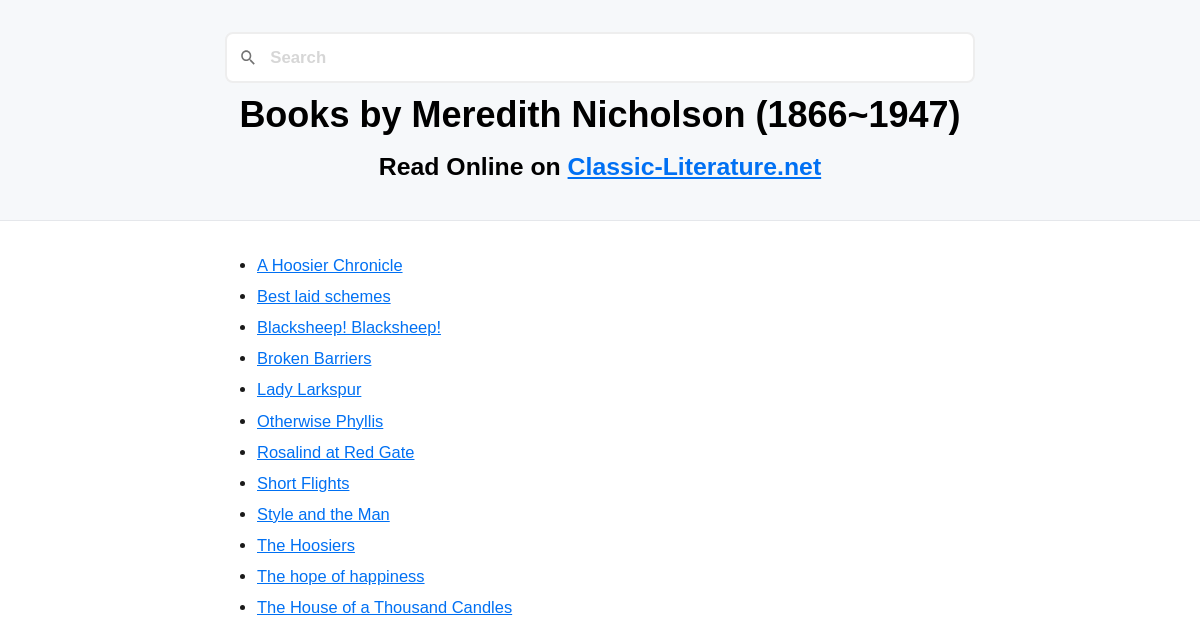 Books by Meredith Nicholson (1866-1947) - Read Online on Classic ...