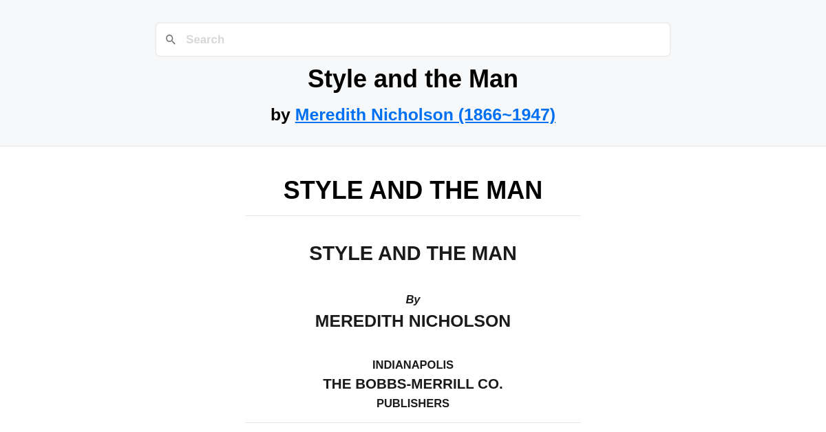 Style and the Man by Meredith Nicholson (1866~1947)