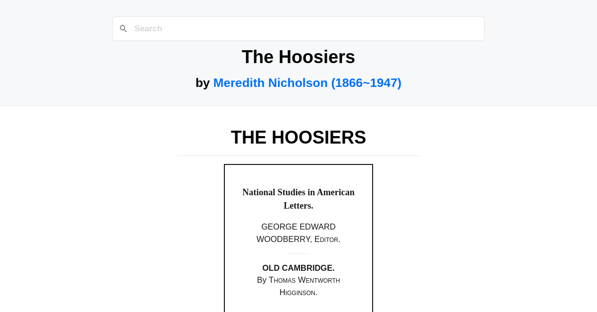 The Hoosiers by Meredith Nicholson (1866-1947)