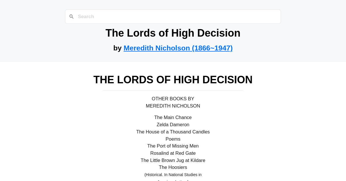 The Lords of High Decision by Meredith Nicholson (1866~1947)