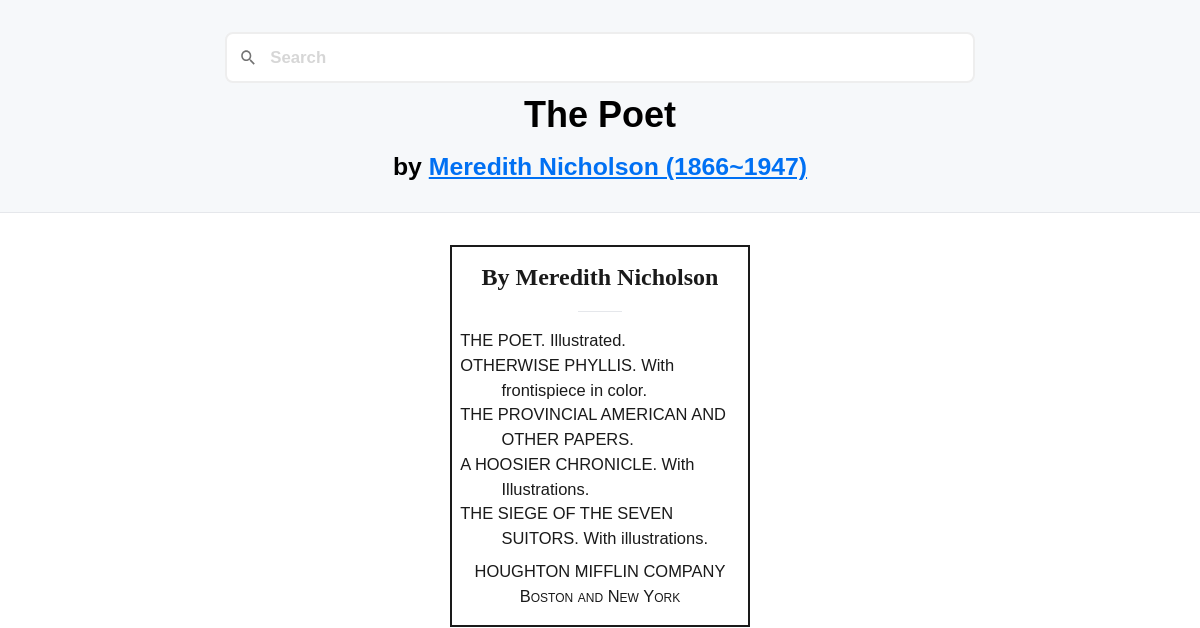 The Poet by Meredith Nicholson (1866-1947)