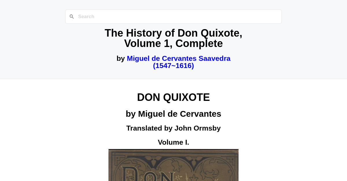 The History of Don Quixote, Volume 1, Complete by Miguel de Cervantes ...