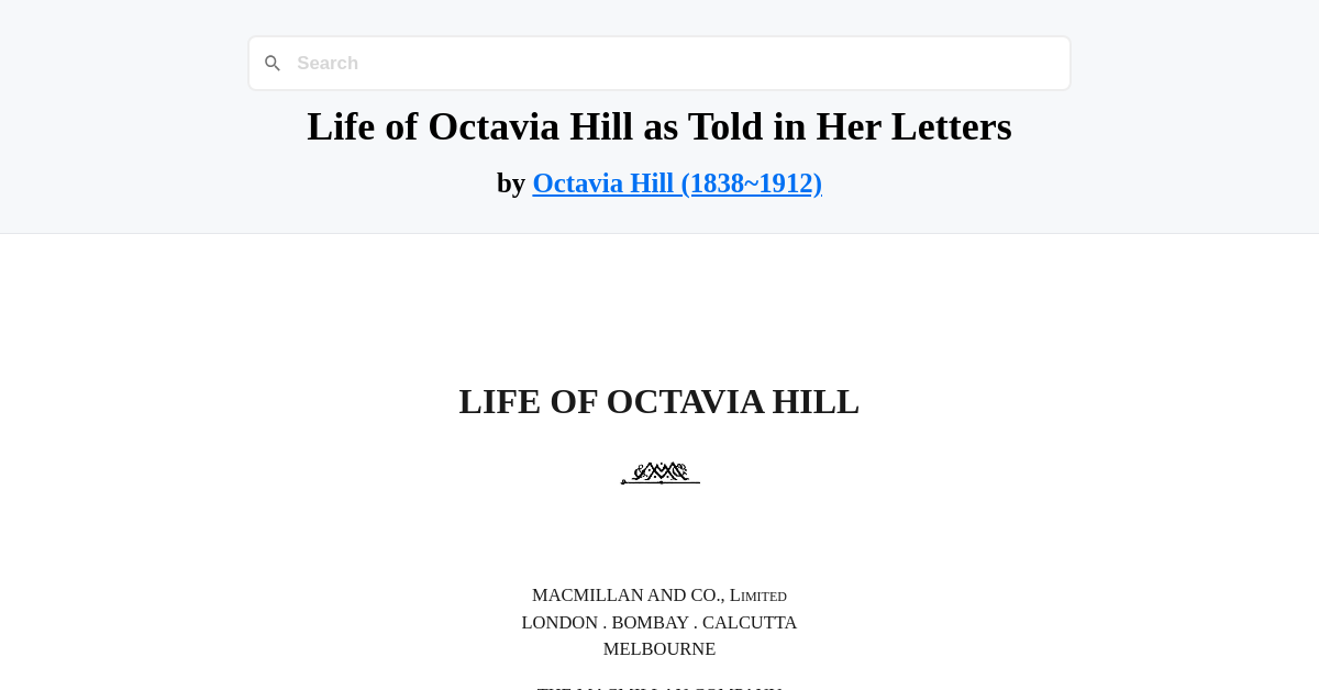 Life of Octavia Hill as Told in Her Letters by Octavia Hill (1838~1912)