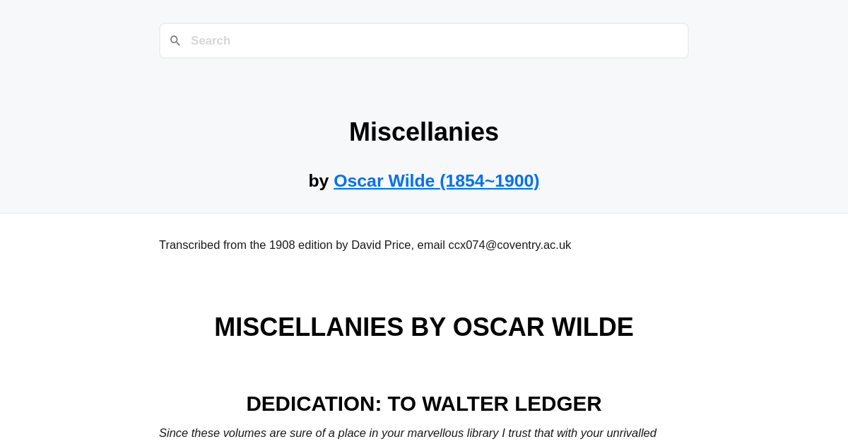Miscellanies by Oscar Wilde (1854~1900)