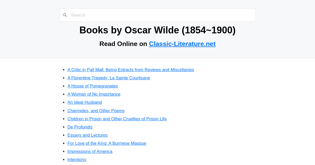 Books by Oscar Wilde (1854~1900) - Read Online on Classic-Literature.net