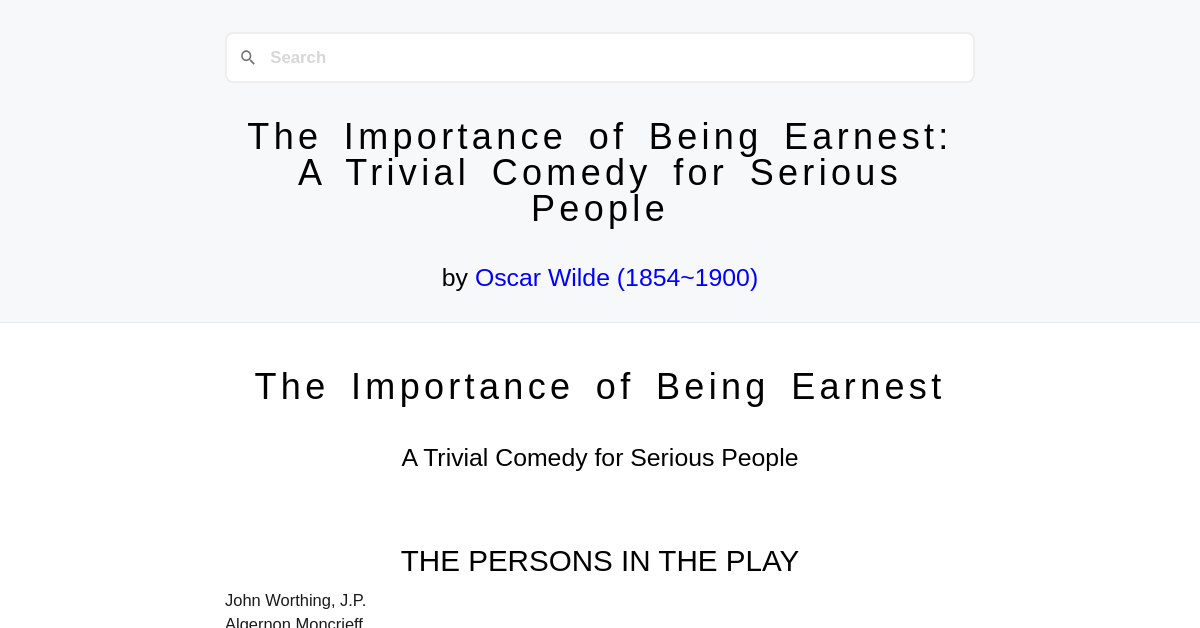 The Importance of Being Earnest: A Trivial Comedy for Serious People by ...