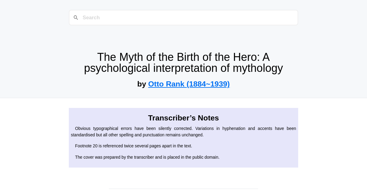 The Myth of the Birth of the Hero: A psychological interpretation of ...