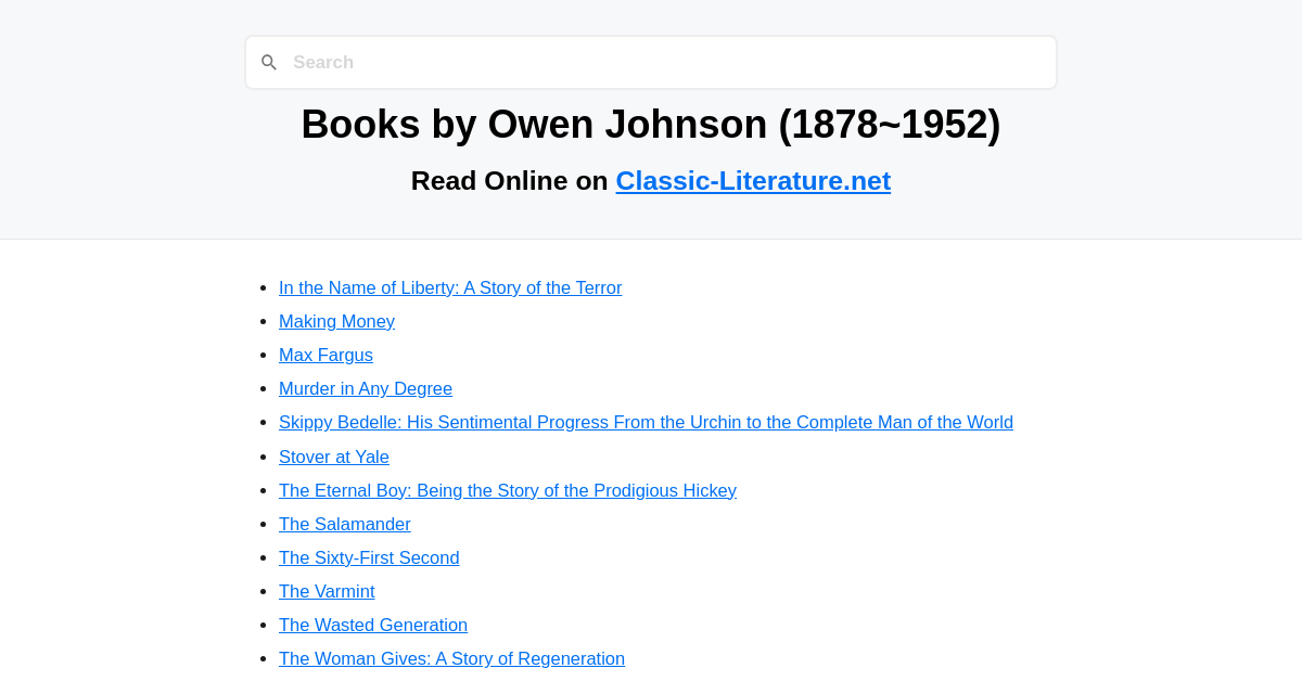 Books by Owen Johnson (1878-1952) - Read Online on Classic-Literature.net