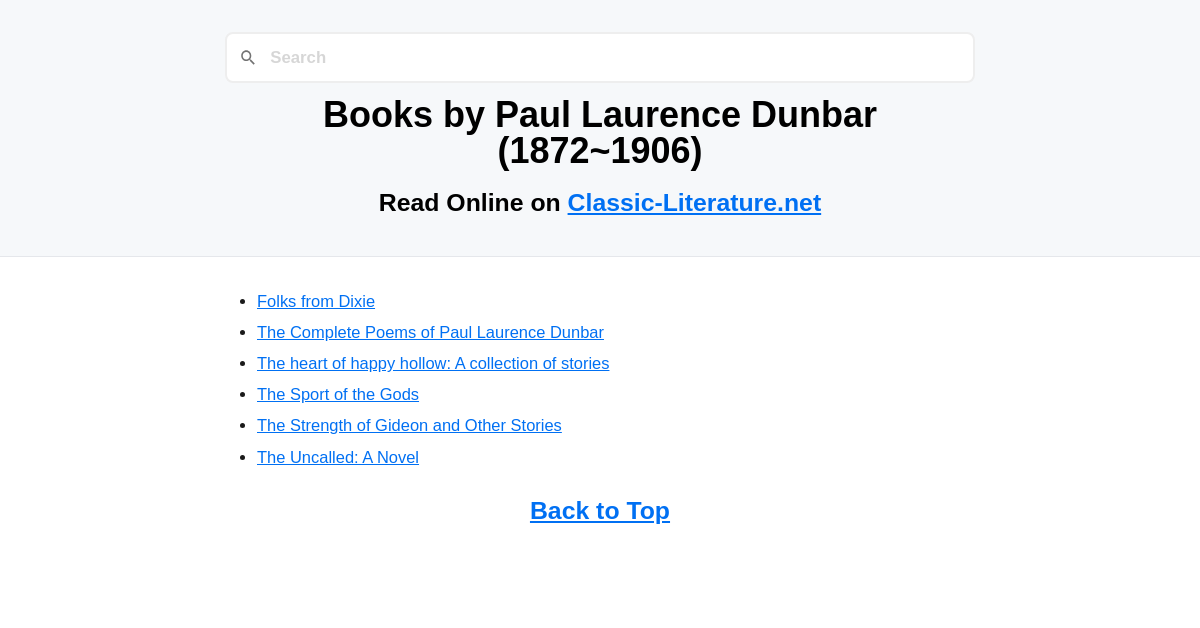 Books by Paul Laurence Dunbar (1872~1906) - Read Online on Classic ...