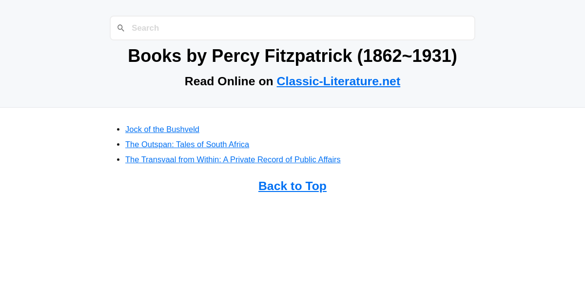 Books by Percy Fitzpatrick (1862~1931) - Read Online on Classic ...