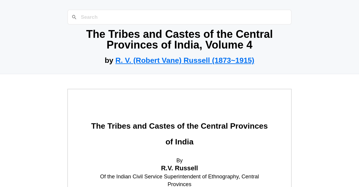 The Tribes and Castes of the Central Provinces of India, Volume 4 by R ...