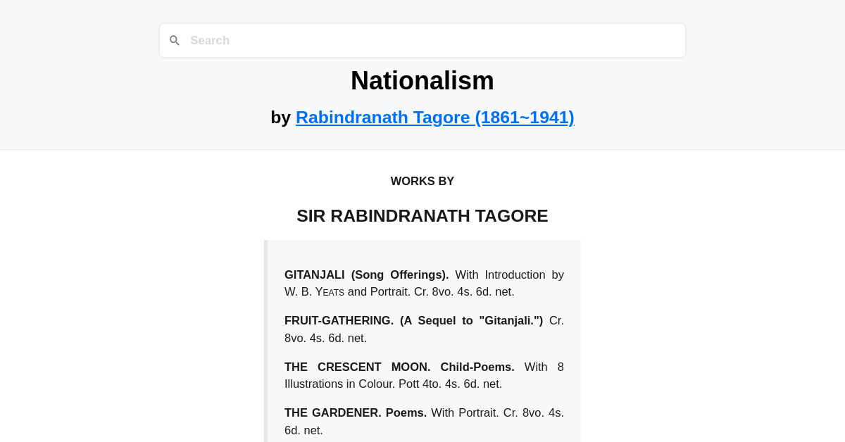 Nationalism by Rabindranath Tagore (1861~1941)