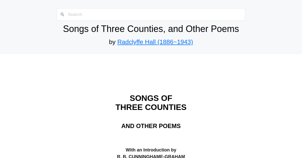 Songs of Three Counties, and Other Poems by Radclyffe Hall (1886~1943)