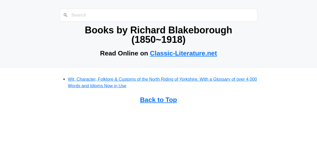 Books by Richard Blakeborough (1850~1918) - Read Online on Classic ...