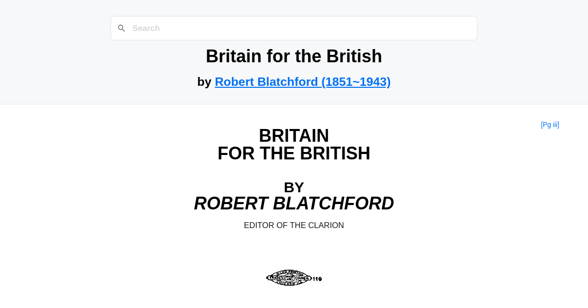 Britain for the British by Robert Blatchford (1851~1943)