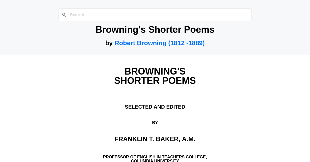 Browning's Shorter Poems by Robert Browning (1812~1889)