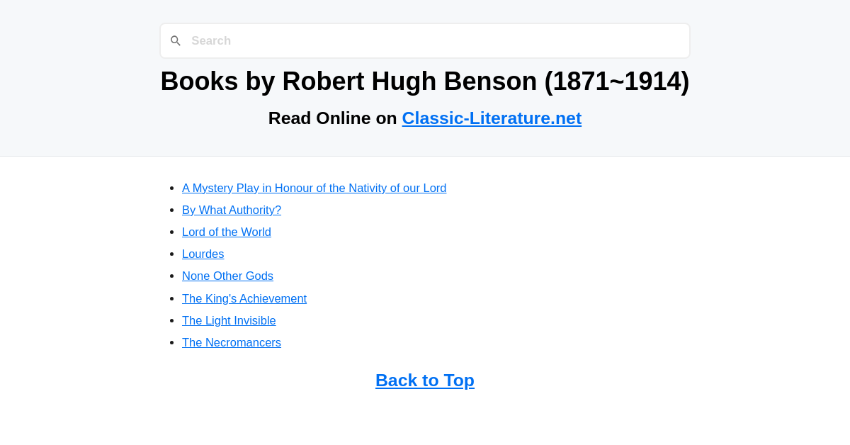 Books by Robert Hugh Benson (1871~1914) - Read Online on Classic ...