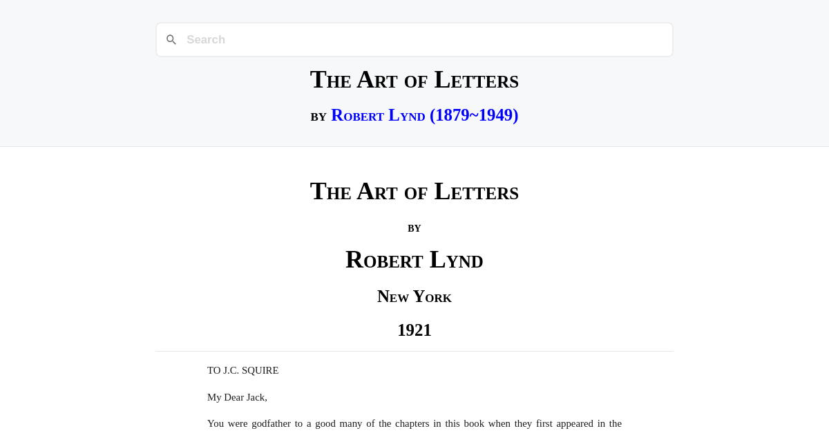The Art of Letters by Robert Lynd (1879~1949)