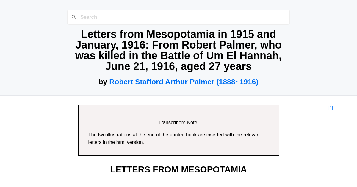 Letters from Mesopotamia in 1915 and January, 1916: From Robert Palmer ...