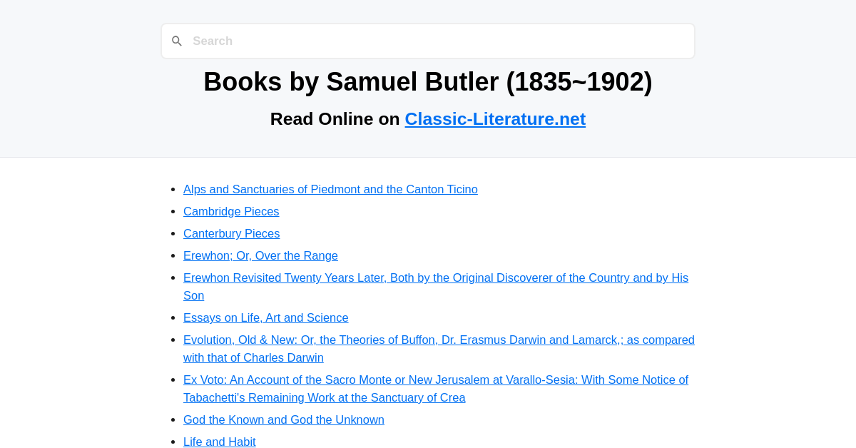 Books by Samuel Butler (1835~1902) - Read Online on Classic-Literature.net