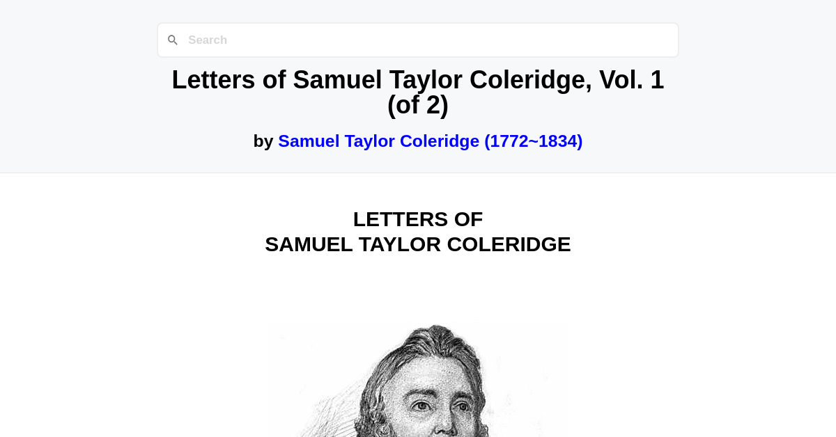 Letters of Samuel Taylor Coleridge, Vol. 1 (of 2) by Samuel Taylor ...