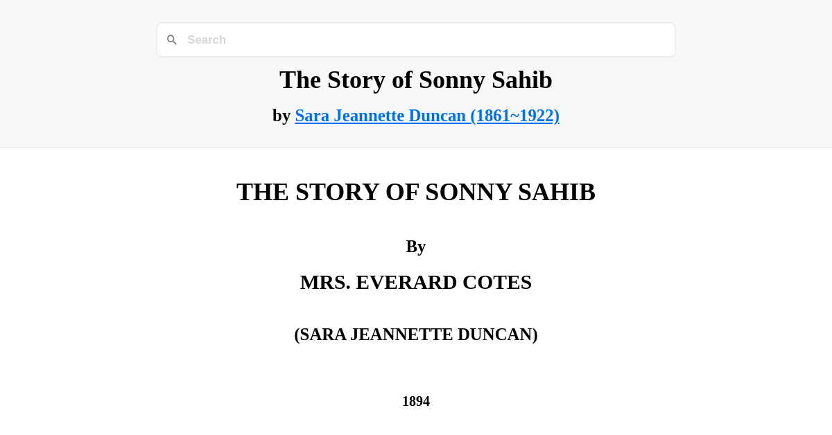 The Story of Sonny Sahib by Sara Jeannette Duncan (1861~1922)