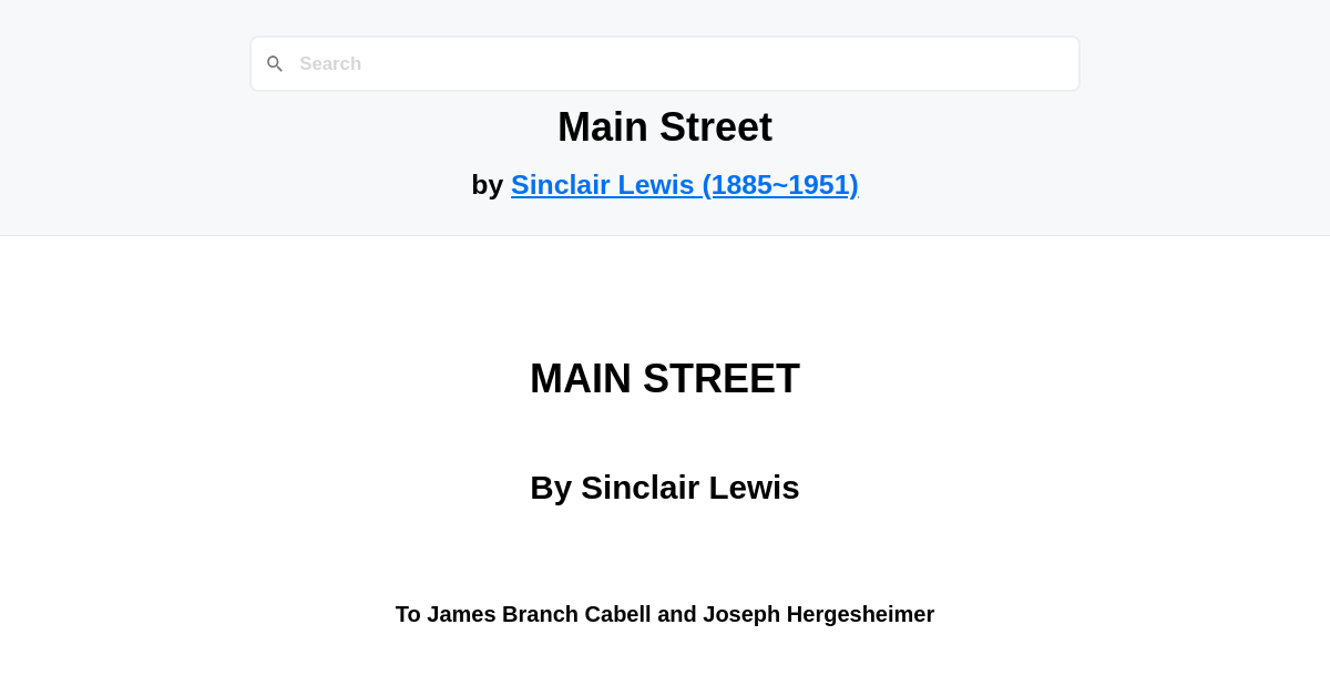 Main Street by Sinclair Lewis (1885~1951)